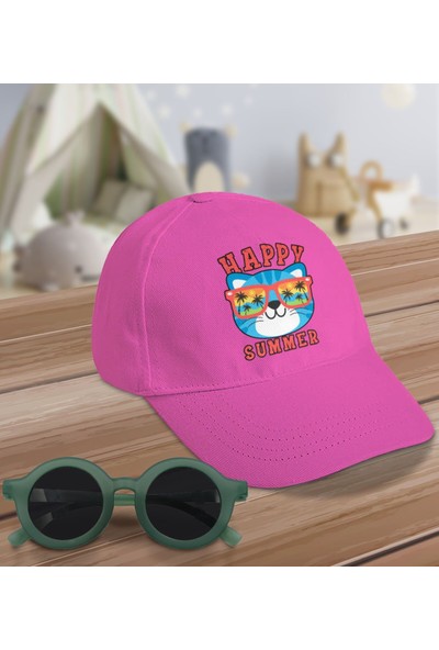 BK Kids Happy Summer Tasarımlı Pembe Cotton Çocuk Şapkası ve Yeşil Çocuk Güneş Gözlüğü Hediye Seti BK Kids Happy Summer Tasarımlı Pembe Cotton Çocuk Şapkası ve Yeşil Çocuk Güneş Gözlüğü Hediye Seti