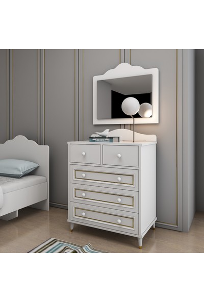Afilli Milano 5 Çekmeceli Beyaz Mdf Şifonyer