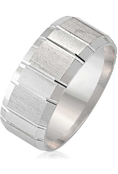 Gumush Gümüş Çizgili Bay - Bayan Alyans