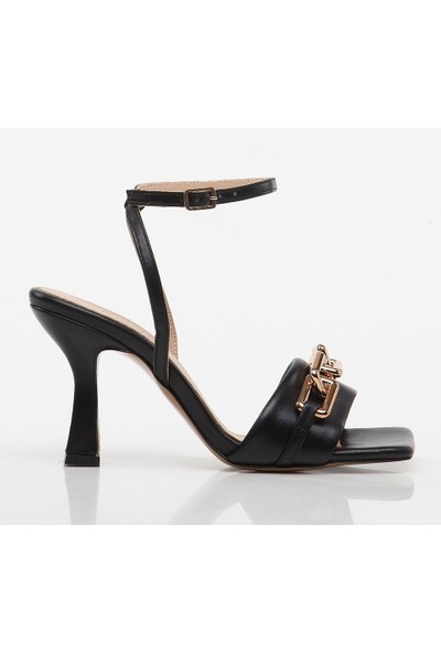 Hotiç 01SAH232120A100 HAKIKI Deri Siyah Kadın Topuklu Sandalet