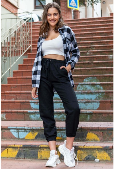 Petmudo AVM Yüksek Belli Cep Detaylı Jogger Pantolon - Siyah