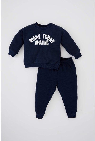 DeFacto Erkek Bebek Regular Fit Slogan Baskılı Uzun Kollu Selanik Kumaş Sweatshirt Eşofman Alt Takım Y1509A222WN DeFacto Erkek Bebek Regular Fit Slogan Baskılı Uzun Kollu Selanik Kumaş Sweatshirt Eşofman Alt Takım Y1509A222WN