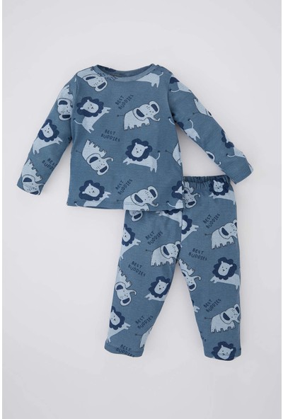 DeFacto Erkek Bebek Regular Fit Desenli Uzun Kollu Ribana Pijama Takımı Y6220A222AU