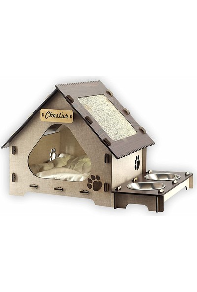 Enreal Kedi Evi Mama Kabı Kedi Tırmalama Tahtası, Vizon Venge