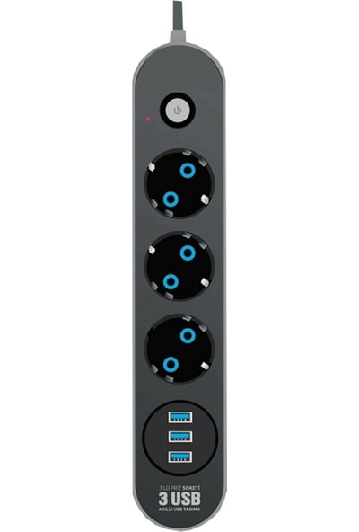 Deco Elit 3'lü Çoklu Priz 2 M Kablolu Akım Korumalı Uzatma Grup Priz 3 Usb'li Deco Elit 3'lü Çoklu Priz 2 M Kablolu Akım Korumalı Uzatma Grup Priz 3 Usb'li