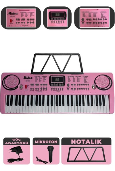 Midex PS-1500PK Başlangıç İçin 61 Tuşlu Org Pembe Renk Notalık Adaptör Mikrofon (100 Ses 100 Ritim) Midex PS-1500PK Başlangıç İçin 61 Tuşlu Org Pembe Renk Notalık Adaptör Mikrofon (100 Ses 100 Ritim)