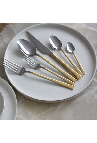 Zeytin 36 Parça Gümüş Çatal Kaşık Bıçak Takımı - Parlak Altın