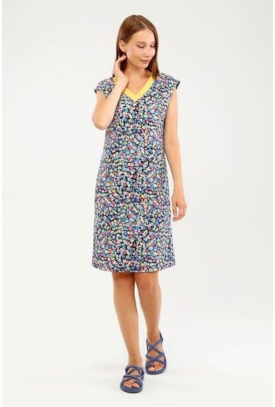 Yakası Sim Bantlı Çiçek Desenli Elbise 022-2535