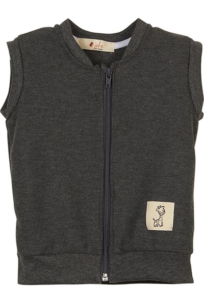 Baby Joko Gri Renkli Zürafa Figürlü Fermuarlı Kolsuz Yelek