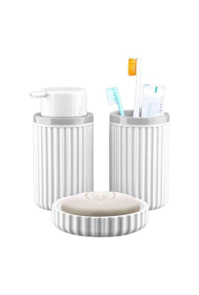 Sas Banyo Takımı Diş Fırçalık Sıvı Sabunluk Katı Sabunluk 3'lü Set Beyaz Sas Banyo Takımı Diş Fırçalık Sıvı Sabunluk Katı Sabunluk 3'lü Set Beyaz