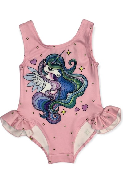 Gülersan Unicorn Desenli Pembe Kız Çocuk Mayo