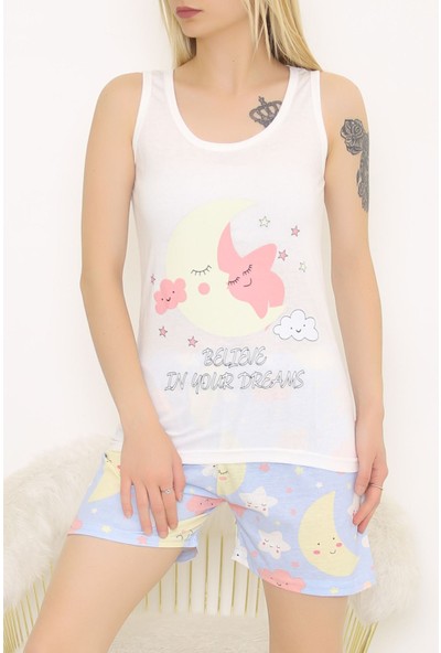 Drk Store Şortlu Pijama Takımı Beyazmavi - 9658.1287.