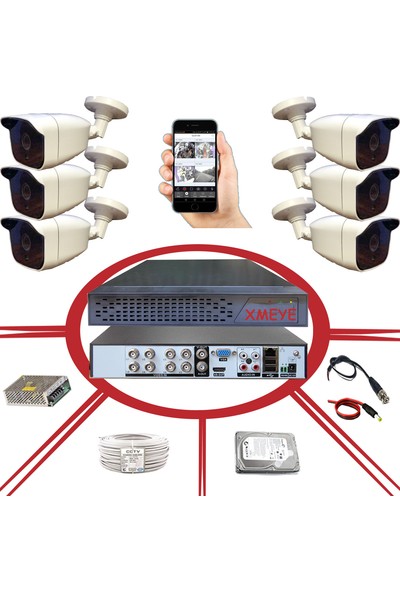 Bises 6 Kameralı Yüz Tanımalı Hareket Algılayan 5 MP Lens 36 IR LED Plastik Kasa Güvenlik Kamerası Seti BS_336