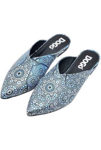 Dogo Kadın Vegan Deri Mavi Abiye Terlik - Blue In Blue Tasarım Baskılı Vegan
