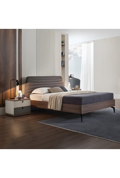 Enza Home Cordell Başlıklı Karyola Set - Gri