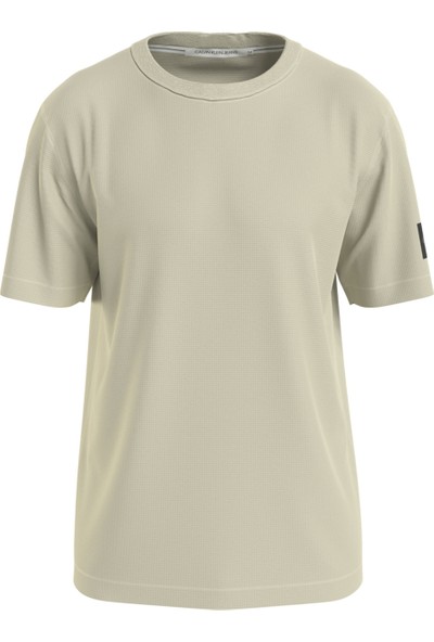 Calvin Klein Bisiklet Yaka Düz Haki Erkek T-Shirt J30J319074-RB8_MONOGRAM Badge Waffl