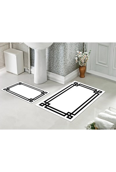 Benza Home Siyah Beyaz Desen Banyo Paspası Bny-Ms-25 Benza Home Siyah Beyaz Desen Banyo Paspası Bny-Ms-25
