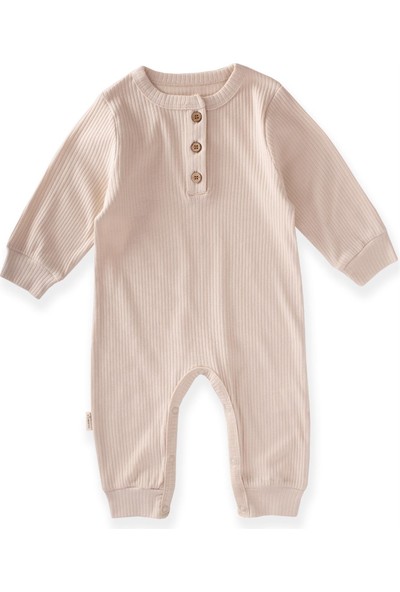 Cigit Manşetli Fitilli Tulum 0-3 Yaş Açık Bej