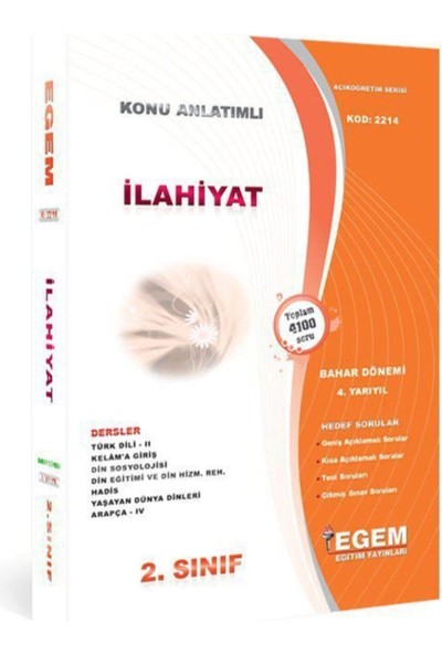Egem Yayınları AÖF İlahiyat 2. Sınıf 4. Yarıyıl Bahar Dönemi Konu Anlatımlı Soru Bankası