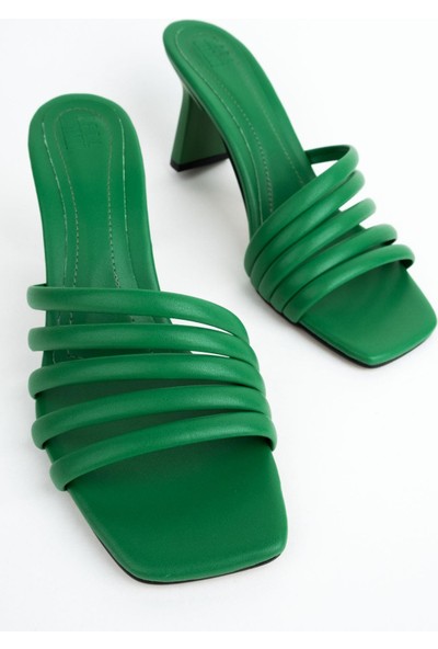 Modabuymus Nish Yeşil Çok Bantlı Topuklu Terlik
