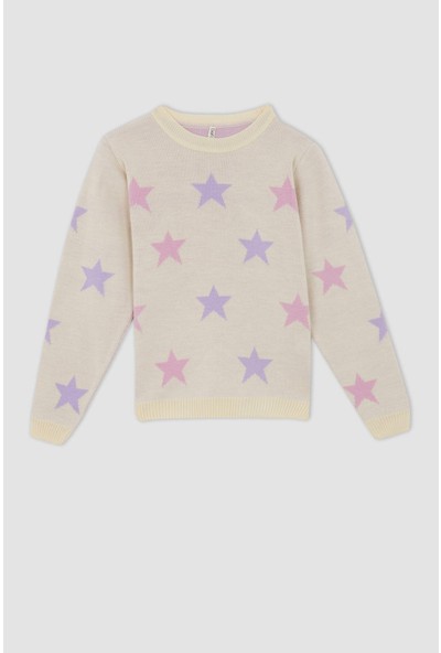 DeFacto Kız Çocuk Regular Fit Bisiklet Yaka Triko Kazak X9377A622AU