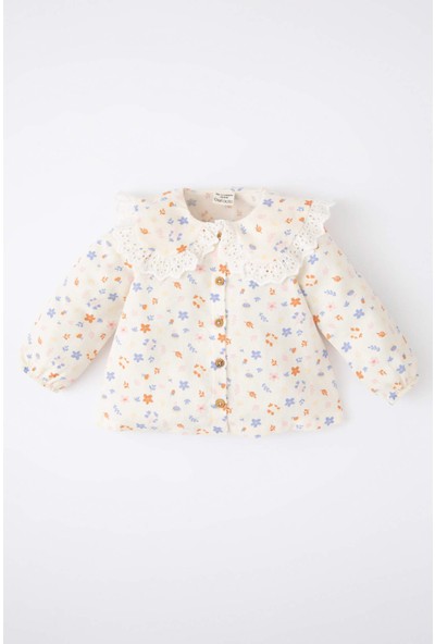 DeFacto Kız Bebek Regular Fit Büyük Yaka Çiçekli Twill Uzun Kollu Gömlek Y5137A222AU DeFacto Kız Bebek Regular Fit Büyük Yaka Çiçekli Twill Uzun Kollu Gömlek Y5137A222AU