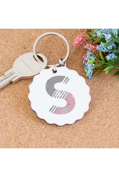 Hediyehanem Fil ve Flamingo S Harfi Yuvarlak Anahtarlık