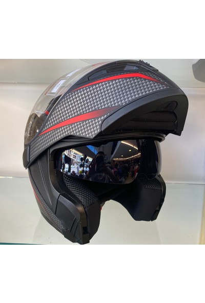 Xspeed Ece Belgeli Çene Açılır Kask Carbon Desenli Yeni Sezon Xspeed Ece Belgeli Çene Açılır Kask Carbon Desenli Yeni Sezon