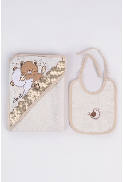 Lenora Home Bambysoft Havlu Bebek Kundak ve Önlük Set Ayıcık ve Kedicik Friends-Bej Lenora Home Bambysoft Havlu Bebek Kundak ve Önlük Set Ayıcık ve Kedicik Friends-Bej
