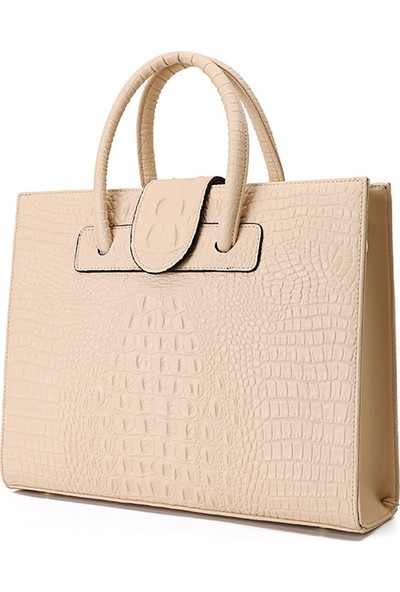 Goodluck 34*9*26.5cm Kadın Çanta Hakiki Deri Timsah Desenli Omuz Çantası - Kayısı (Yurt Dışından)