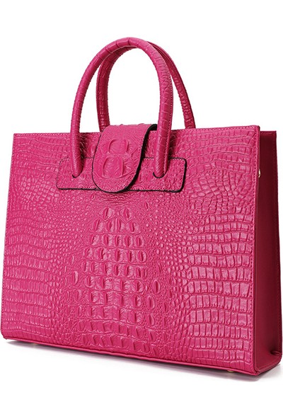 Goodluck 34*9*26.5cm Kadın Çanta Hakiki Deri Timsah Desenli Omuz Çantası - Pembe Gül (Yurt Dışından)