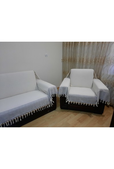 Genç Uludağ Kolları Örten Koltuk Örtüsü Takımı Krem - Gri