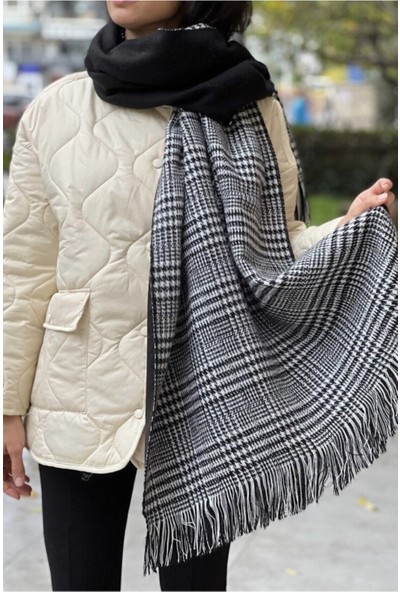 Luminos Butik Kadın Çift Taraflı Kazayağı Desenli Atkı - Şal 70X185 cm LMNS1214