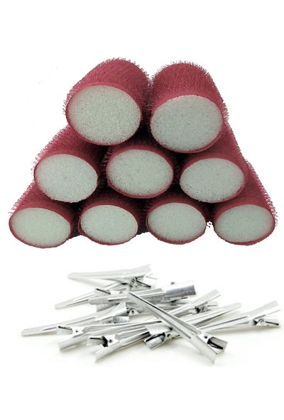 Croc 1206 Cırtlı Sünger Bigudi 9'lu Çap 3cm Bordo + 12'li Alüminyum Saç Pensi Croc 1206 Cırtlı Sünger Bigudi 9'lu Çap 3cm Bordo + 12'li Alüminyum Saç Pensi