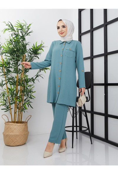 Hakimoda Mint Tahta Düğmeli Ikili Takım Hakimoda Mint Tahta Düğmeli Ikili Takım