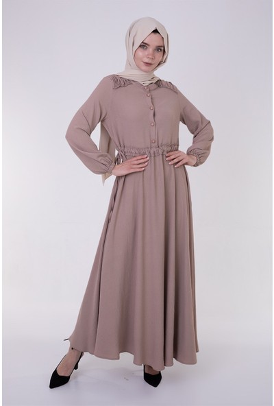 Hakimoda Vizon Büzgülü Belden Bağcıklı Elbise