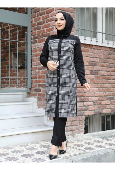 Hakimoda Gri Digonel Ekose Tunik Pantolon Kombin Hakimoda Gri Digonel Ekose Tunik Pantolon Kombin