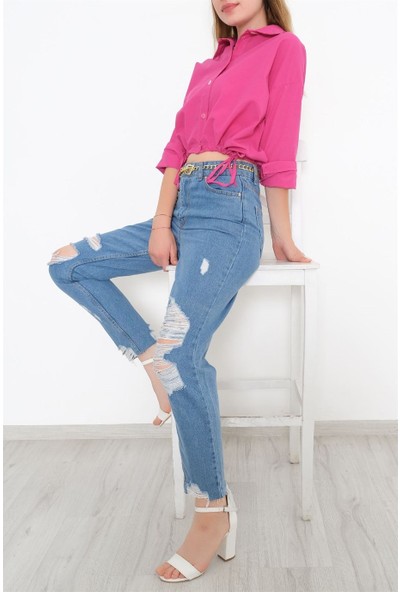 Yan Büzgülü Gömlek Fuşya - 9598.1247.