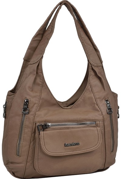 Elatae Yıkama Deri Kadın Çok Gözlü Kol Çantası Vizon 1824 Elatae Yıkama Deri Kadın Çok Gözlü Kol Çantası Vizon 1824