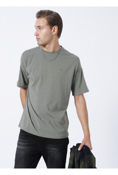 Fabrika O Yaka Düz Haki Erkek T-Shirt Romeo-Over