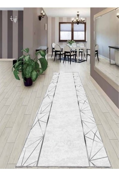 Pusulam Dijital Baskı Gri Beyaz Dekoratif Halı