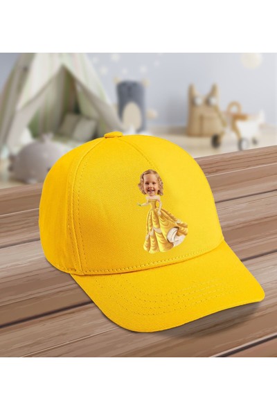 BK Kids Kişiye Özel Prenses Tasarımlı Cotton Çocuk Şapkası-Sarı-2