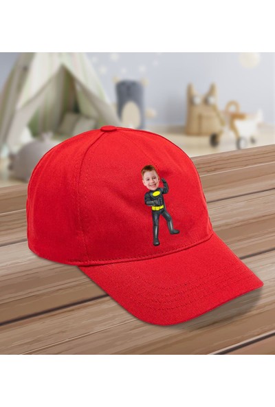 BK Kids Kişiye Özel Süper Kahraman Tasarımlı Cotton Çocuk Şapkası-Kırmızı-3
