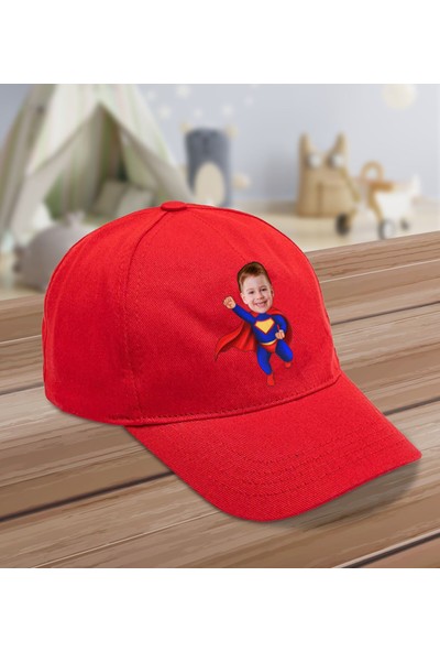BK Kids Kişiye Özel Süper Kahraman Tasarımlı Cotton Çocuk Şapkası-Kırmızı-1