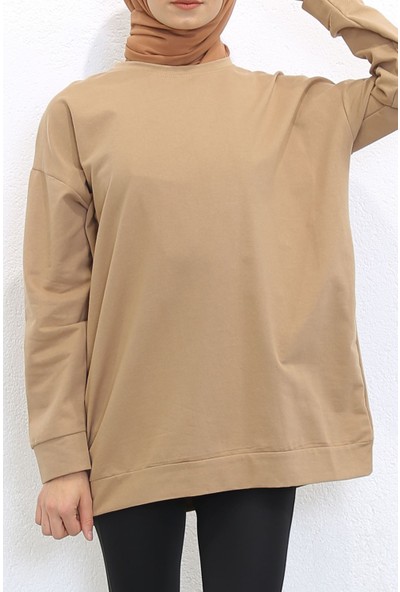 Bisiklet Yaka Sweat Sütlükahve