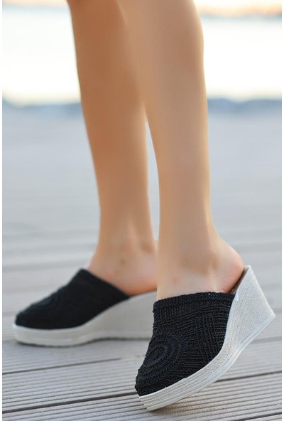 Bpm Sipet Siyah Örgülü Doldu Topuk Terlik