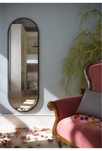 Dekor Life Siyah Oval Dekoratif Boy Aynası 150 x 50 cm