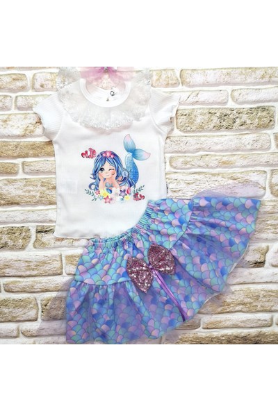 Kız Çocuk Takım Deniz Kızı Desenli Pembe 1 Yaş PS10160
