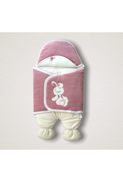 Kundak Kadife Ayıcıklı Kız Bebek Ayaklı Gül Kurusu PS9877