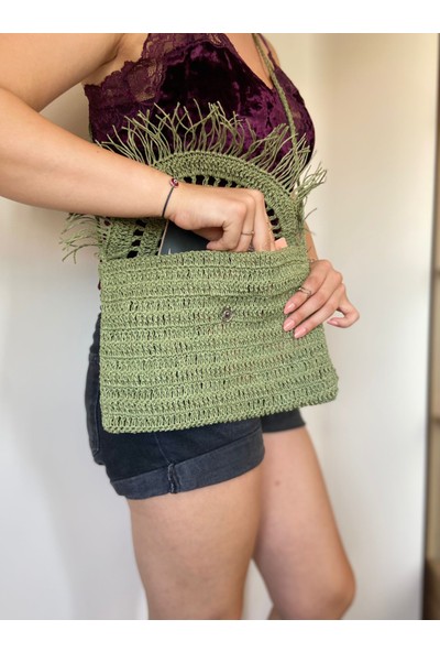 Kozal Aksesuar Amazon Serisi Yeşil Kağıt Ipten Yapılmış Clutch/omuz Çantası Kozal Aksesuar Amazon Serisi Yeşil Kağıt Ipten Yapılmış Clutch/omuz Çantası